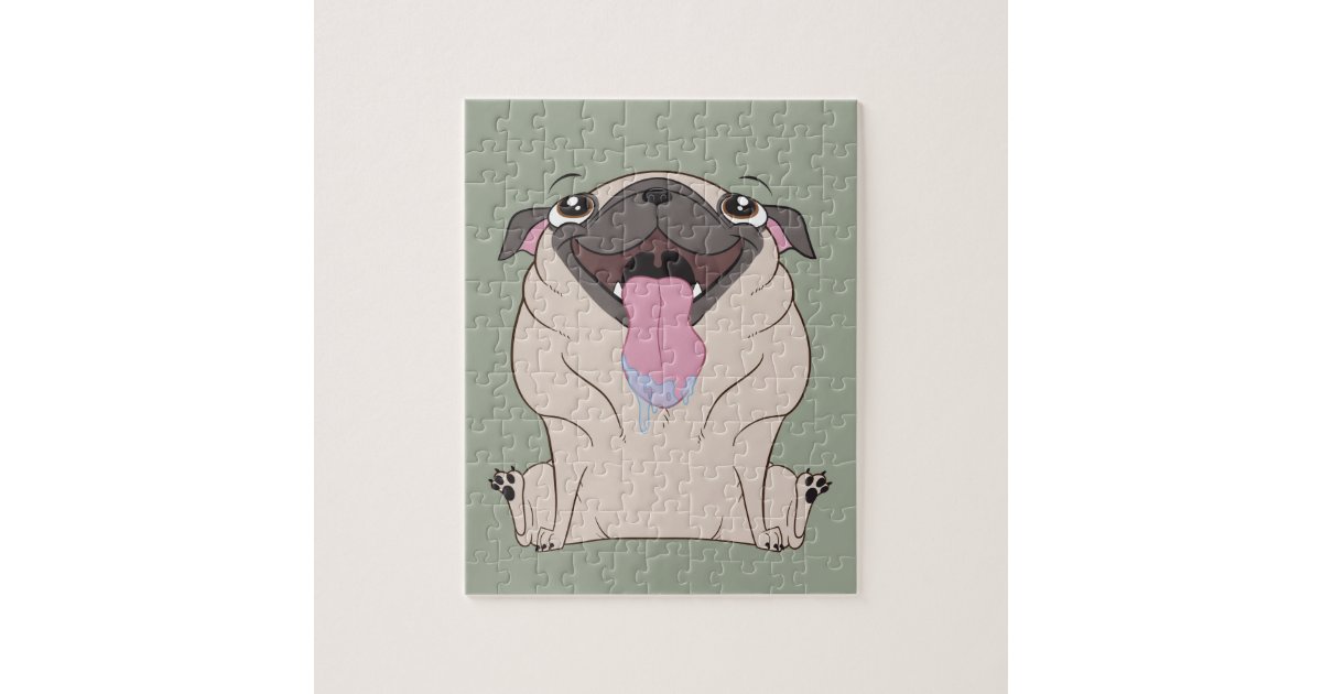 Fat Drooling Cartoon Pug Dog Puzzle | Zazzle