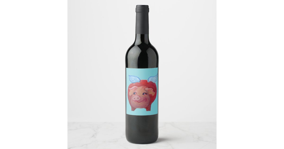 fat flying pig wine label | Zazzle