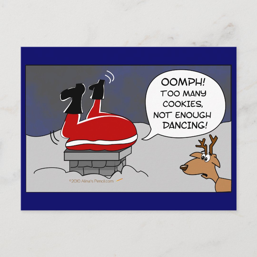 Fat Stuck Santa Funny Christmas Dancing Cartoon Holiday Postcard | Zazzle