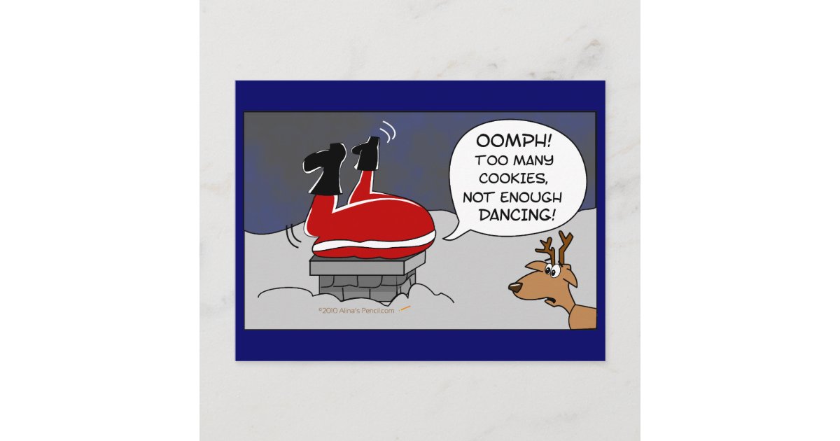 Fat Stuck Santa Funny Christmas Dancing Cartoon Holiday Postcard | Zazzle