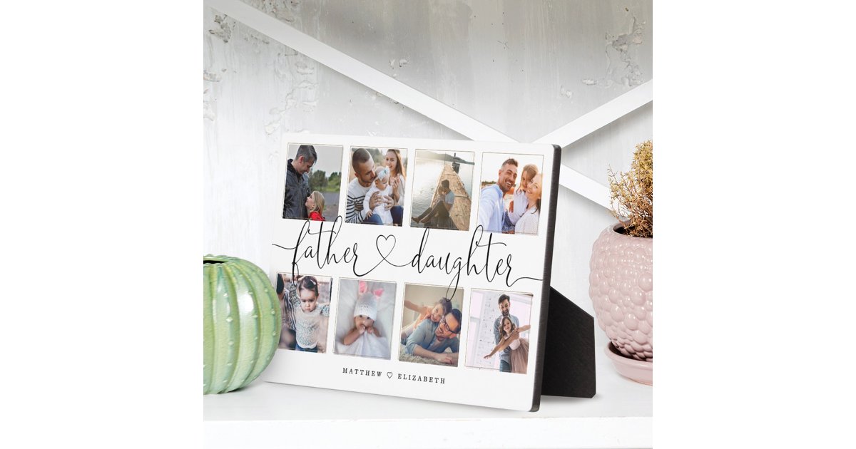 Father Daughter Heart Script | Photo Grid Collage Plaque | Zazzle