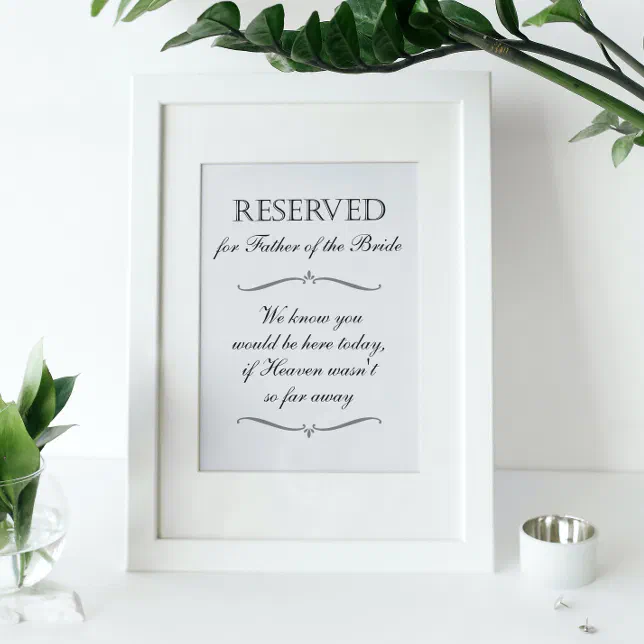 Father of Bride Heaven Memorial Reserved Wedding Poster | Zazzle