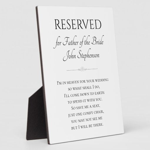 Father of the Bride I'm In Heaven Wedding Memorial Plaque | Zazzle