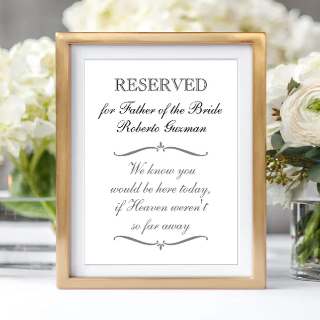 Father of the Bride Memorial Reserved Wedding Poster | Zazzle