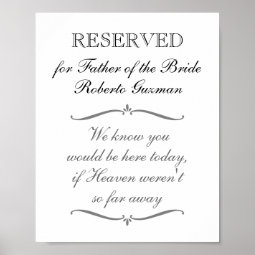 Father of the Bride Memorial Reserved Wedding Poster | Zazzle
