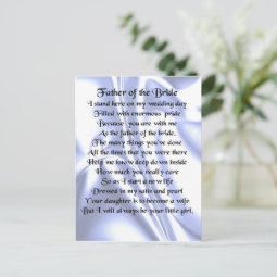 Father of the Bride Poem - Blue Silk Postcard | Zazzle