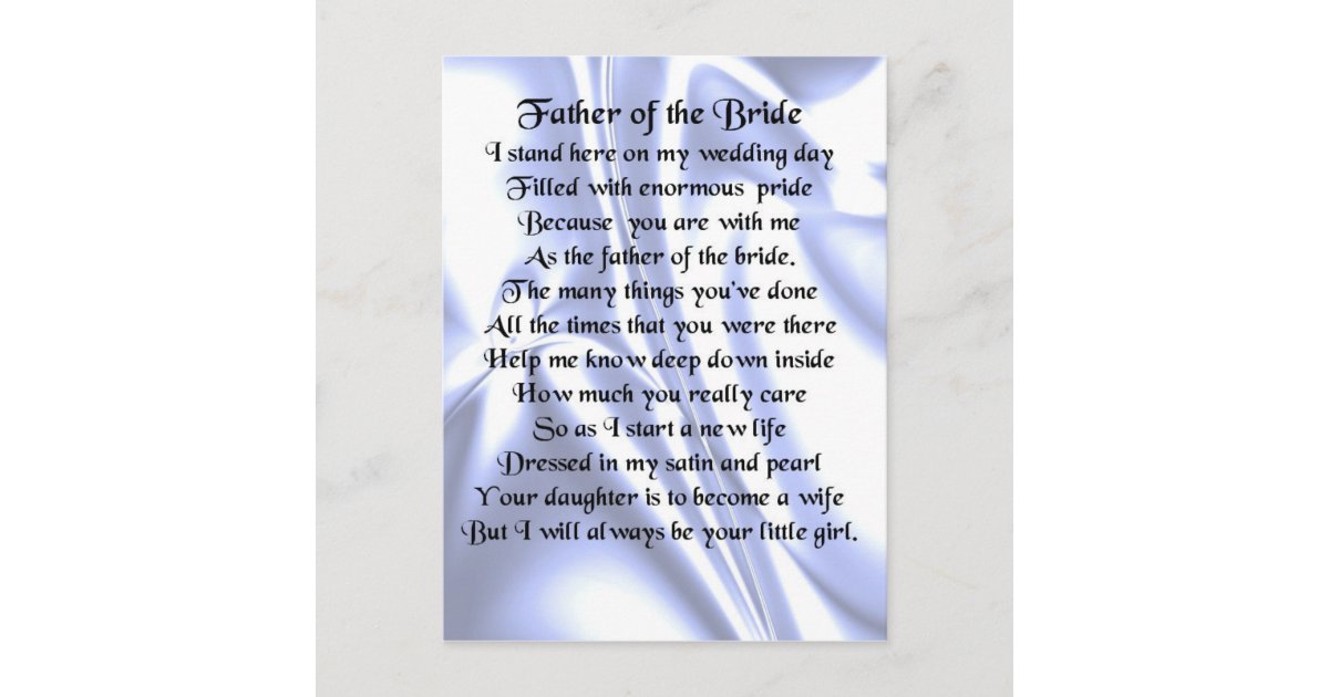 Father of the Bride Poem - Blue Silk Postcard | Zazzle