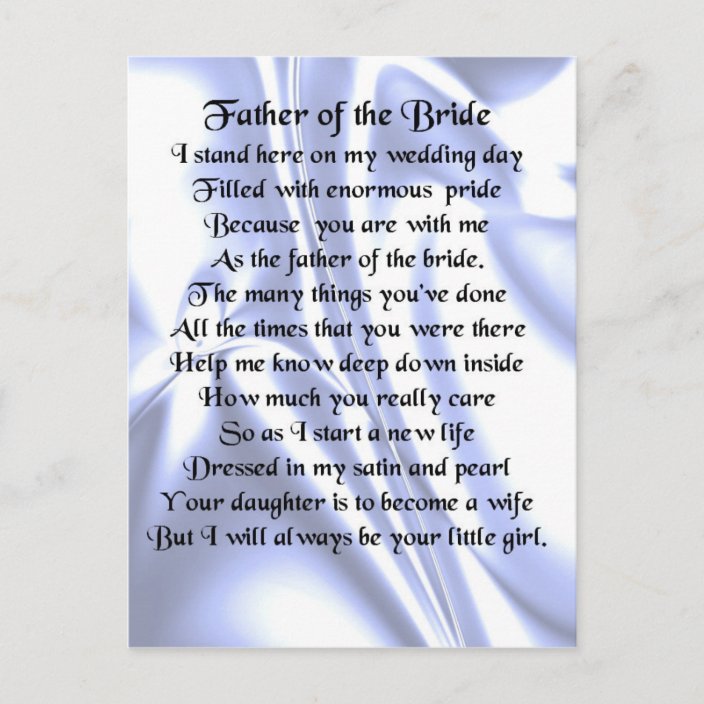 Father of the Bride Poem - Blue Silk Postcard | Zazzle.com
