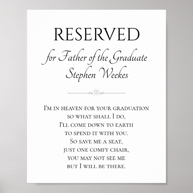 Father of the Graduate Graduation Memorial Seat Poster | Zazzle