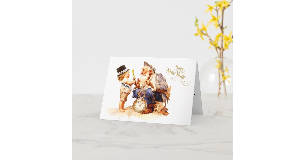 Father Time & Baby New Year Happy Card | Zazzle