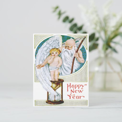 Father Time Baby New Year Hourglass Holiday Postcard | Zazzle