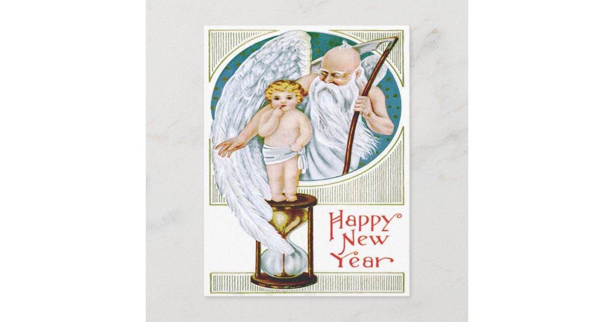 Father Time Baby New Year Hourglass Holiday Postcard | Zazzle