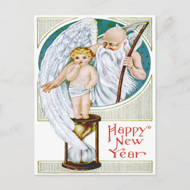 Father Time Baby New Year Hourglass Holiday Postcard | Zazzle