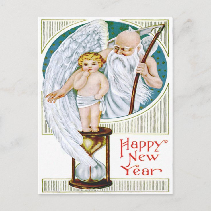 Father Time Baby New Year Hourglass Holiday Postcard | Zazzle