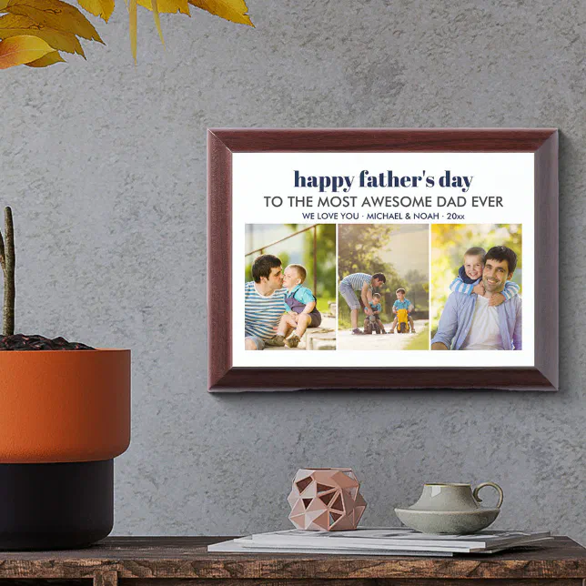 Father's Day Awesome Dad Ever Wood Photo Plaque | Zazzle