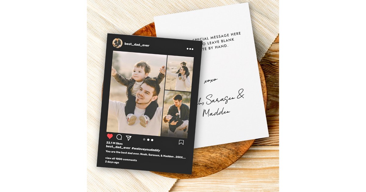 Fathers Day Best Dad Ever 3 Photo Instagram Post Holiday Card | Zazzle