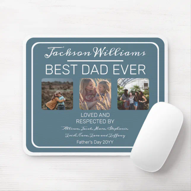 Fathers Day Best Dad Ever Blue Three Photo Mouse Pad | Zazzle