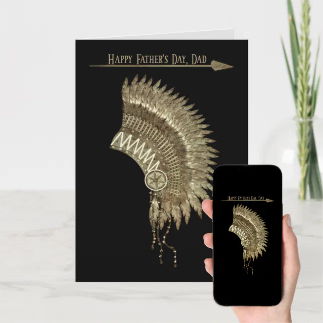 Father's Day, Dad Chief, Indian Headdress, Black Card | Zazzle