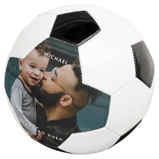 Father's Day Dad With Baby Custom Photo Message Soccer Ball | Zazzle