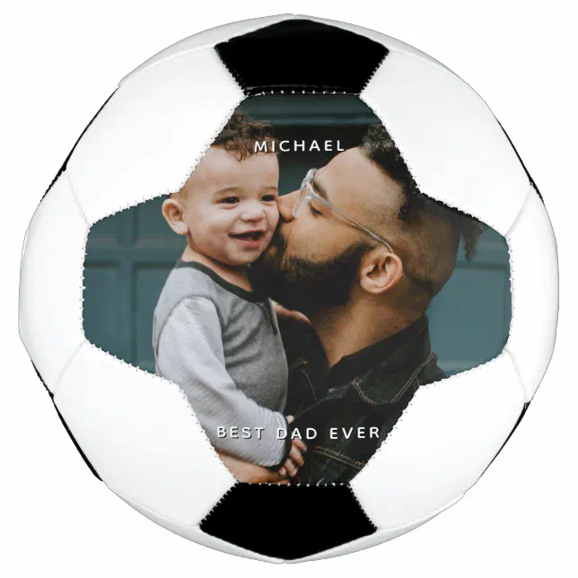 Father's Day Dad With Baby Custom Photo Message Soccer Ball | Zazzle