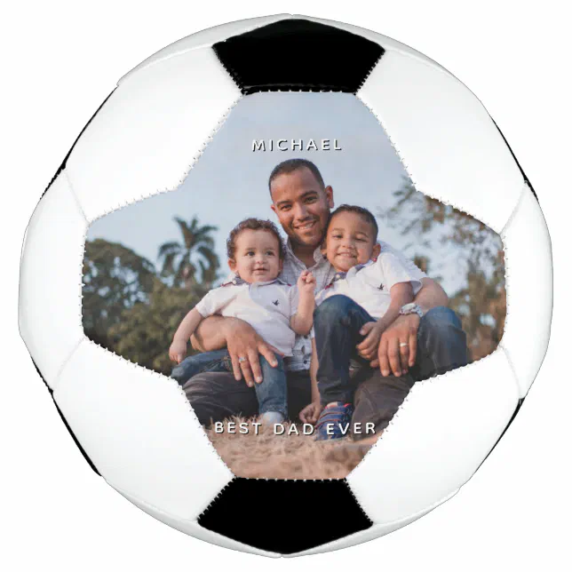 Father's Day Dad With Sons Custom Photo Message Soccer Ball | Zazzle