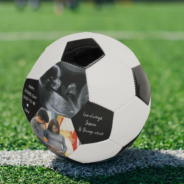 Fathers Day Daddy to Be 2 Photo Personalized Soccer Ball | Zazzle