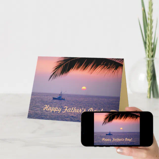 Father's Day Fishing Boat Tropical Sunset Card | Zazzle