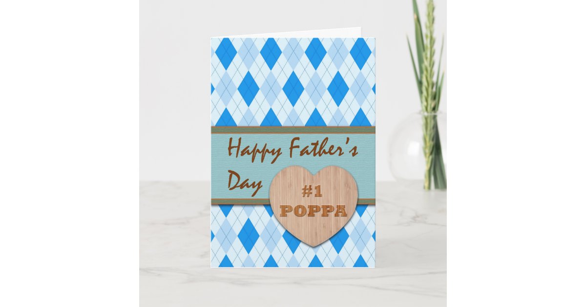 Father's Day for Poppa, Wood Heart, Argyle Design Card | Zazzle