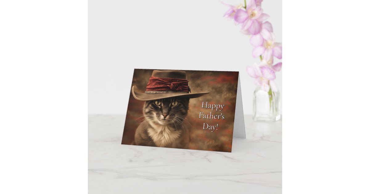Fathers Day from Cat Funny and Cute Country Wester Card | Zazzle