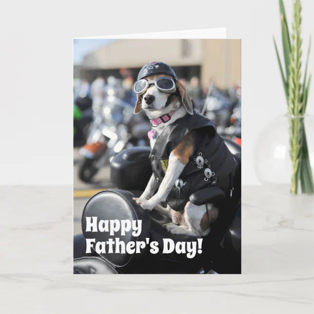 Father's Day Funny Dog on Motorcycle Card | Zazzle