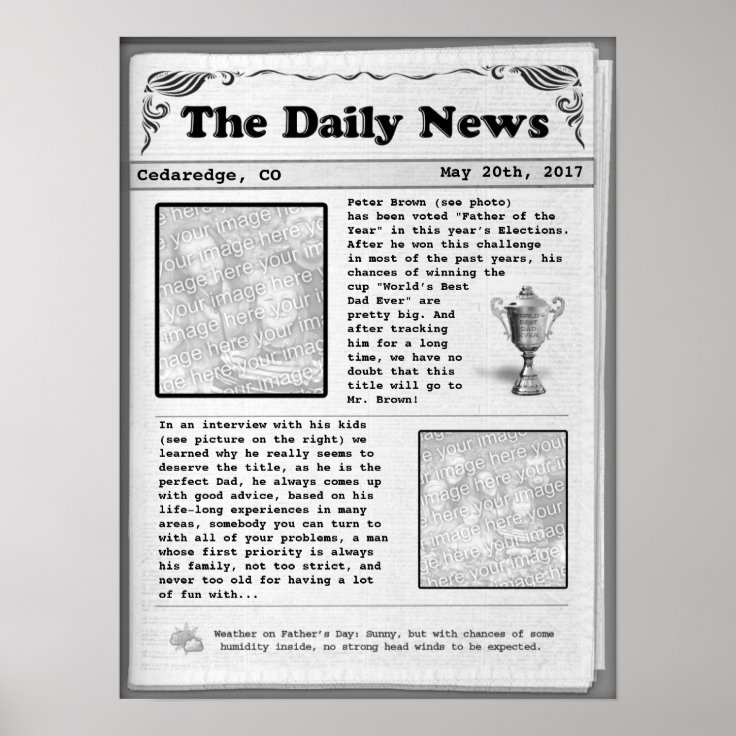 Father's Day Newspaper (customizable) Poster | Zazzle