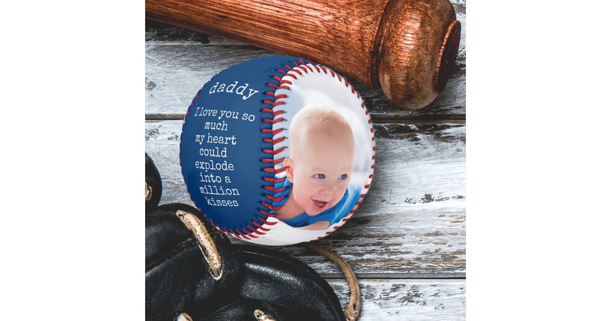 Fathers Day Poem and 2 Custom Photos Blue and Grey Baseball | Zazzle