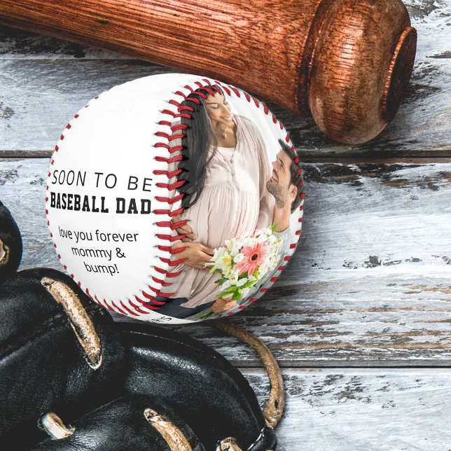Fathers Day Soon to Be Dad 2 Photo Personalized Baseball | Zazzle