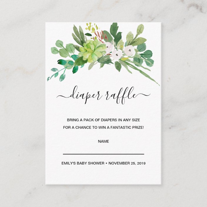 FAUNA WATERCOLOR BABY SHOWER DIAPER RAFFLE TICKET ENCLOSURE CARD ...