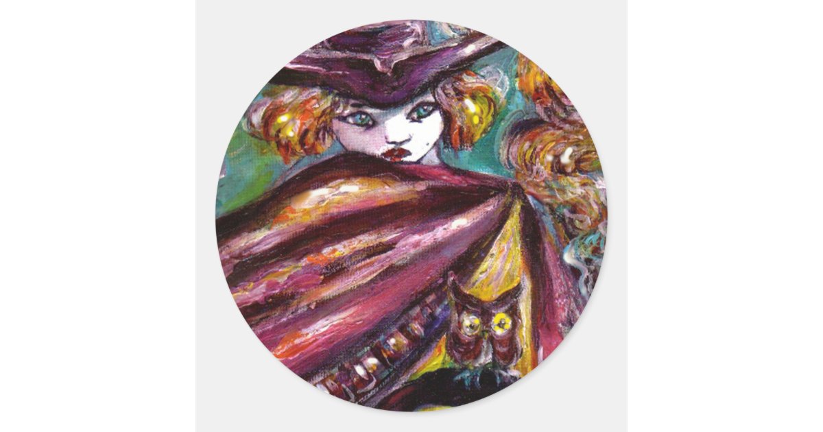 FAUST / Mysterious Mask with Tricorn and Owl Classic Round Sticker | Zazzle