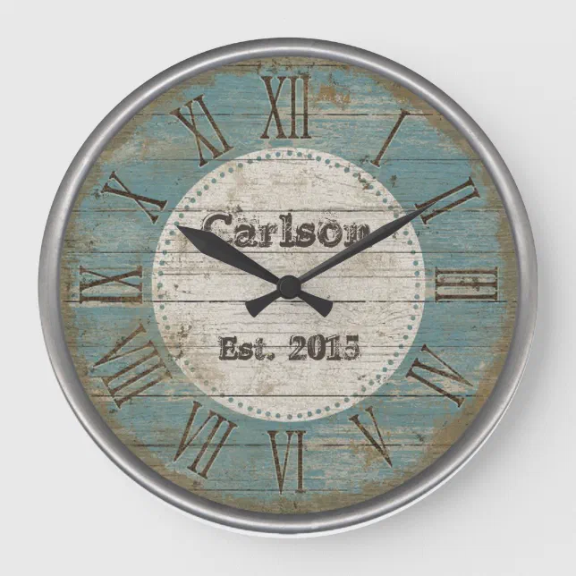 Faux antique Chic rustic blue wood custom design Large Clock | Zazzle