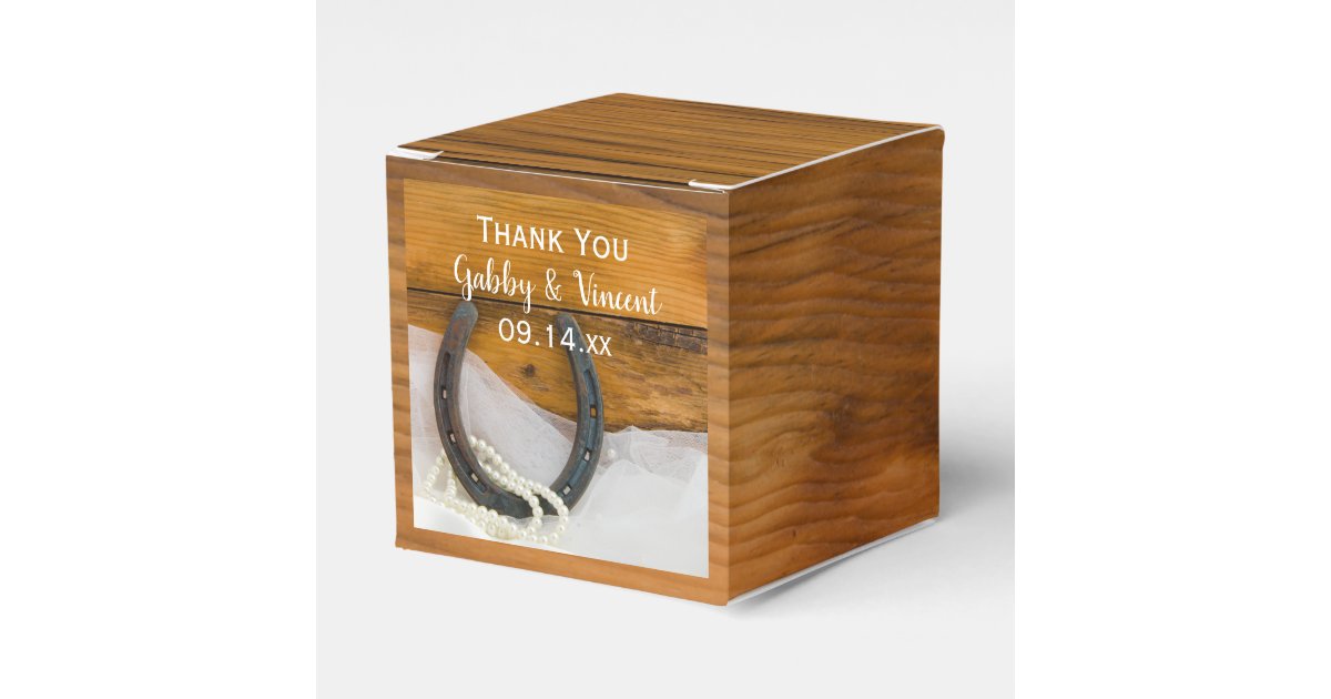 Faux Barn Wood Horseshoe and Pearls Rustic Wedding Favor Boxes | Zazzle