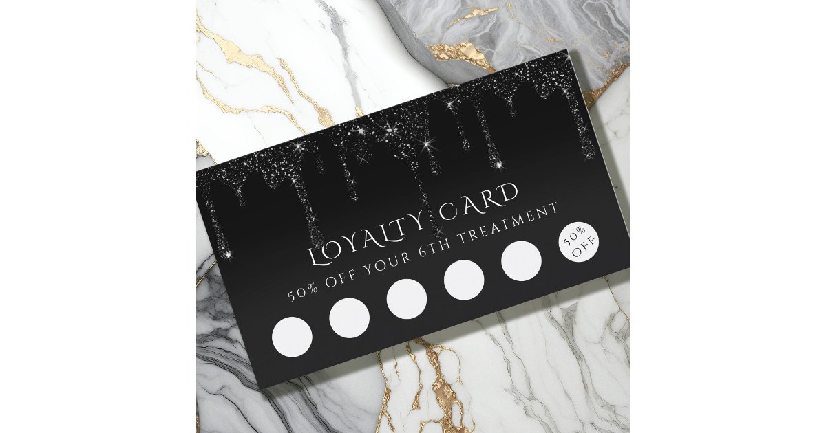 faux black glitter loyalty card | Zazzle