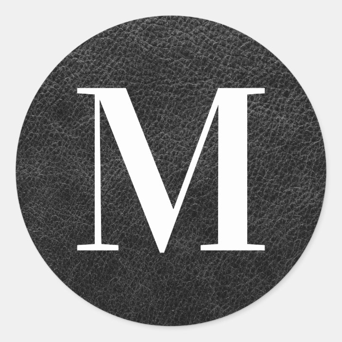 Faux Black Leather Modern Monogram Classic Round Sticker | Zazzle.com