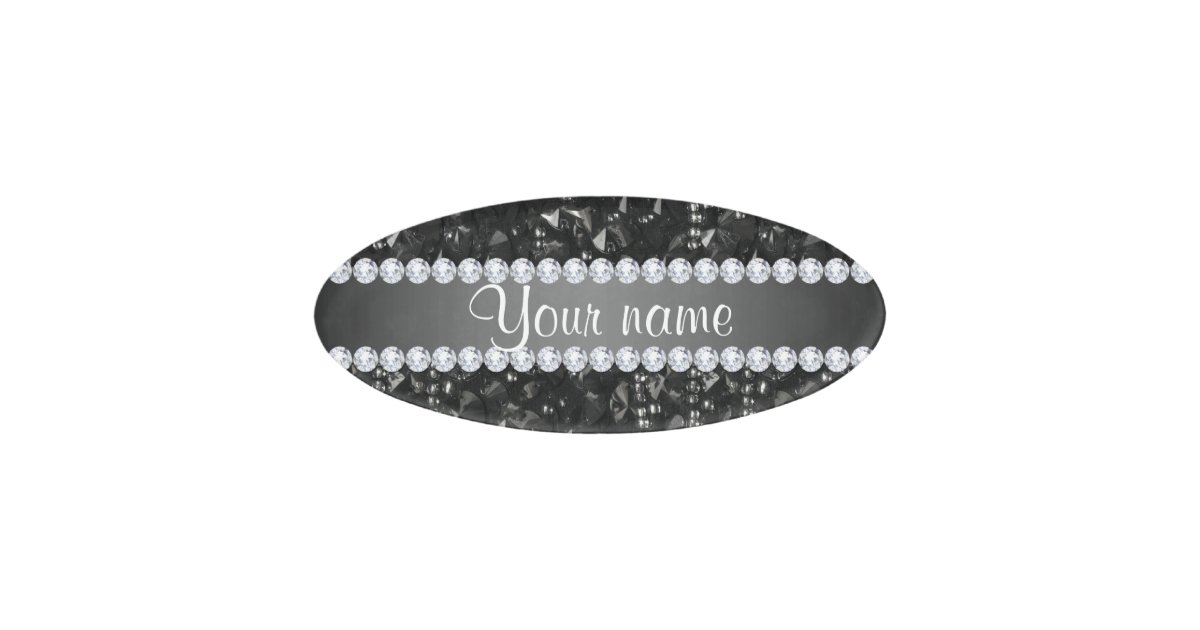 Faux Black Sequins and Diamonds Name Tag | Zazzle