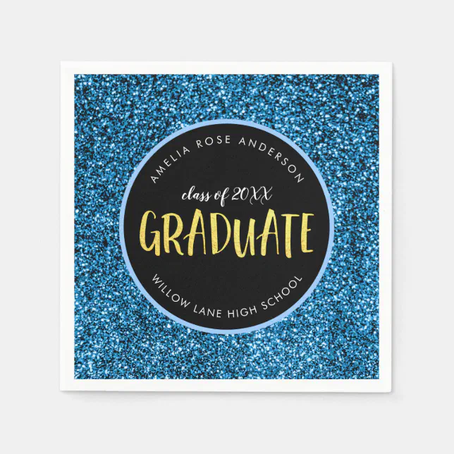 Faux Blue Glitter Graduate Graduation Napkins | Zazzle