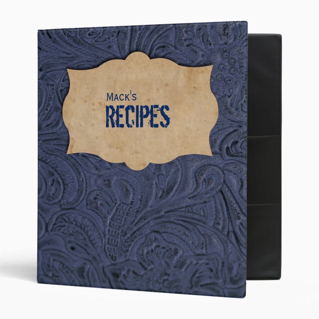 Faux Blue Leather Personalized Recipe Binder | Zazzle