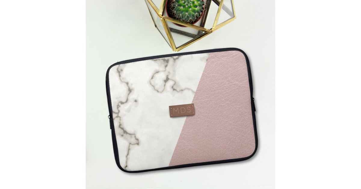 Faux Blush Pink Leather Marble Laptop Sleeve | Zazzle