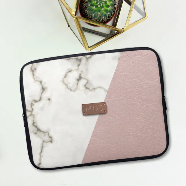 Faux Blush Pink Leather Marble Laptop Sleeve | Zazzle