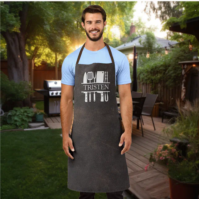 Faux Brown Leather Chef Grill Grilling Smoker Apron | Zazzle