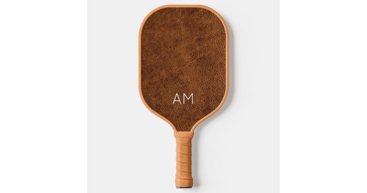 Faux Brown Leather Two Letter Monogram Pickleball Paddle | Zazzle