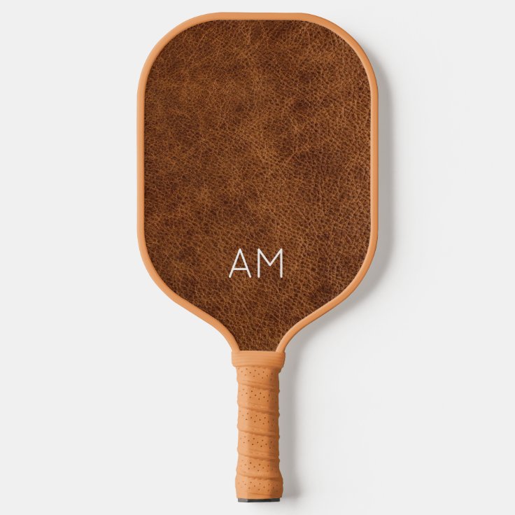 Faux Brown Leather Two Letter Monogram Pickleball Paddle | Zazzle