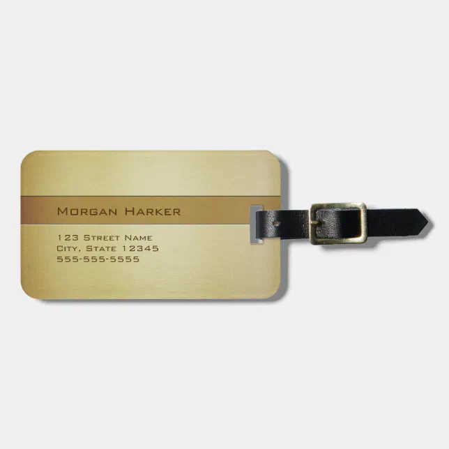 Faux Brushed Gold - Custom Name Luggage Tag | Zazzle