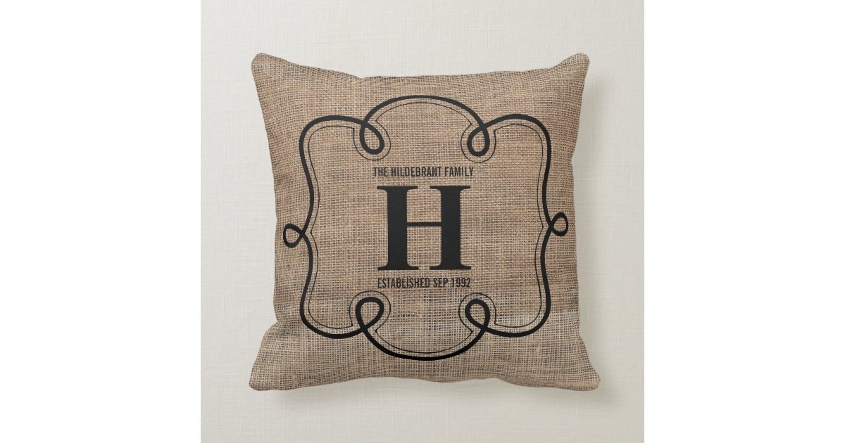 Faux Burlap Family Monogram Throw Pillow | Zazzle.com