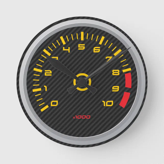 Faux Carbon Fiber Car RPM Gauge Wall Clock | Zazzle